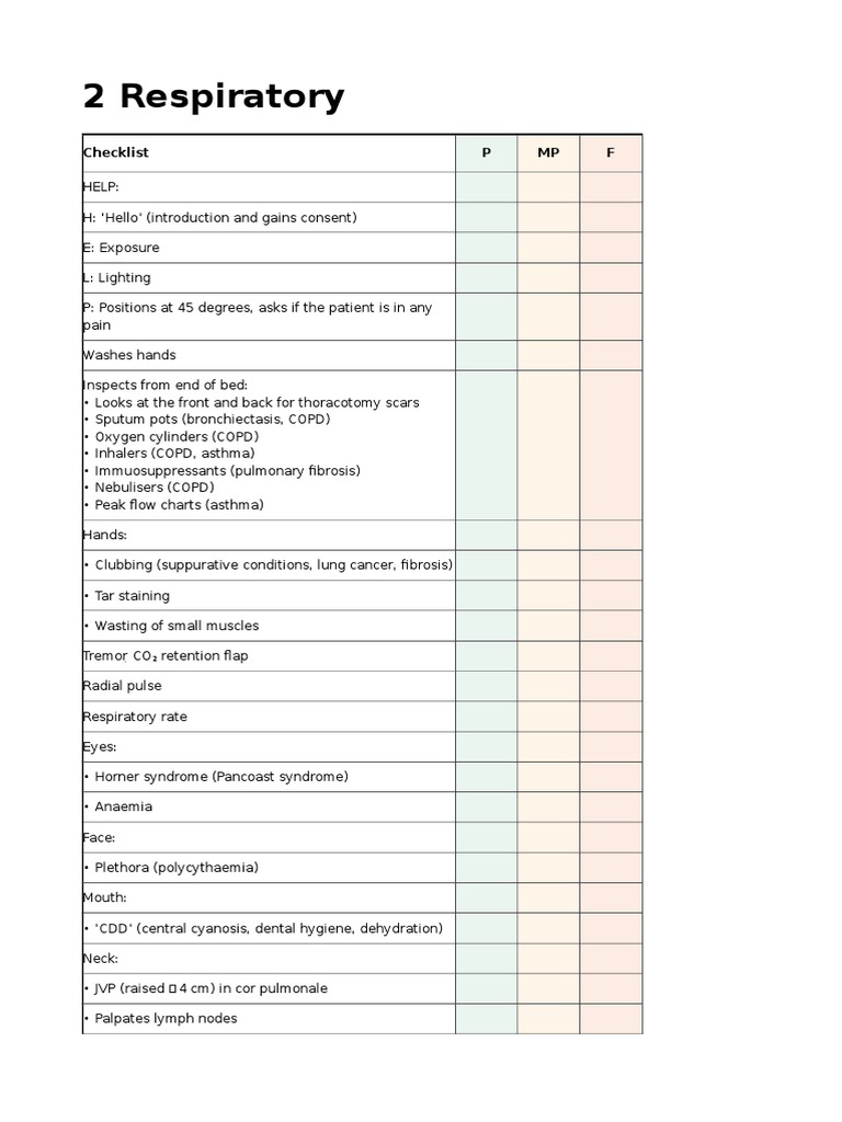 Osce Respiratory Checklist | PDF | Chronic Obstructive Pulmonary ...