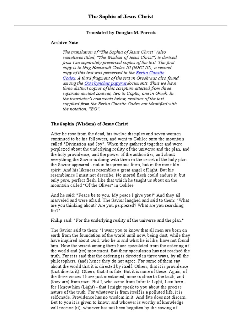 The Sophia of Jesus Christ - The Nag Hammadi Library | PDF | Sophia ...