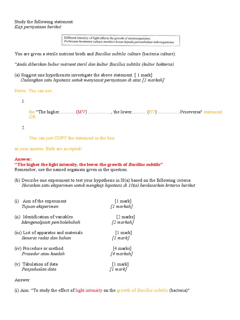 SPM Science Answering Technique Paper 2 | PDF | Growth Medium | Bacteria