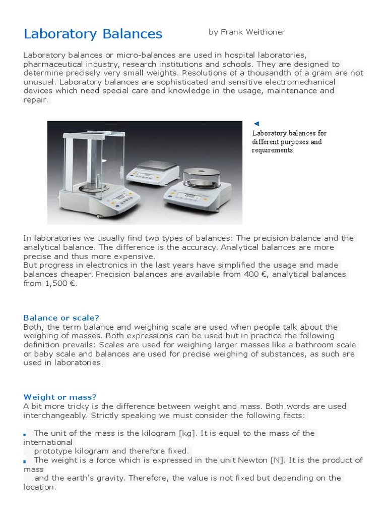 Laboratory Balances | Download Free PDF | Weighing Scale | Calibration