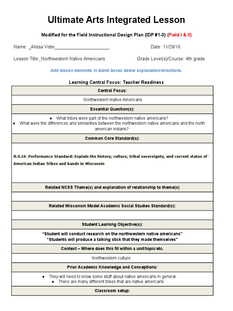 Ultimate Arts Integrated Lesson: Modified For The Field Instructional ...