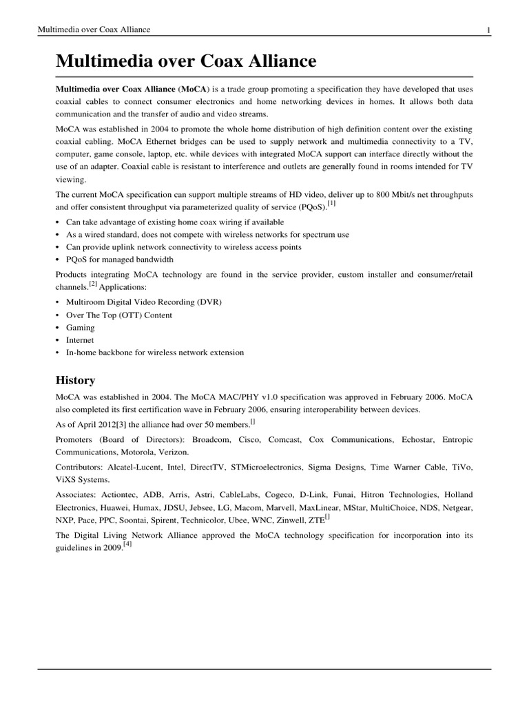Multimedia Over Coax Alliance | PDF | Ieee 802.11 | Computer Network