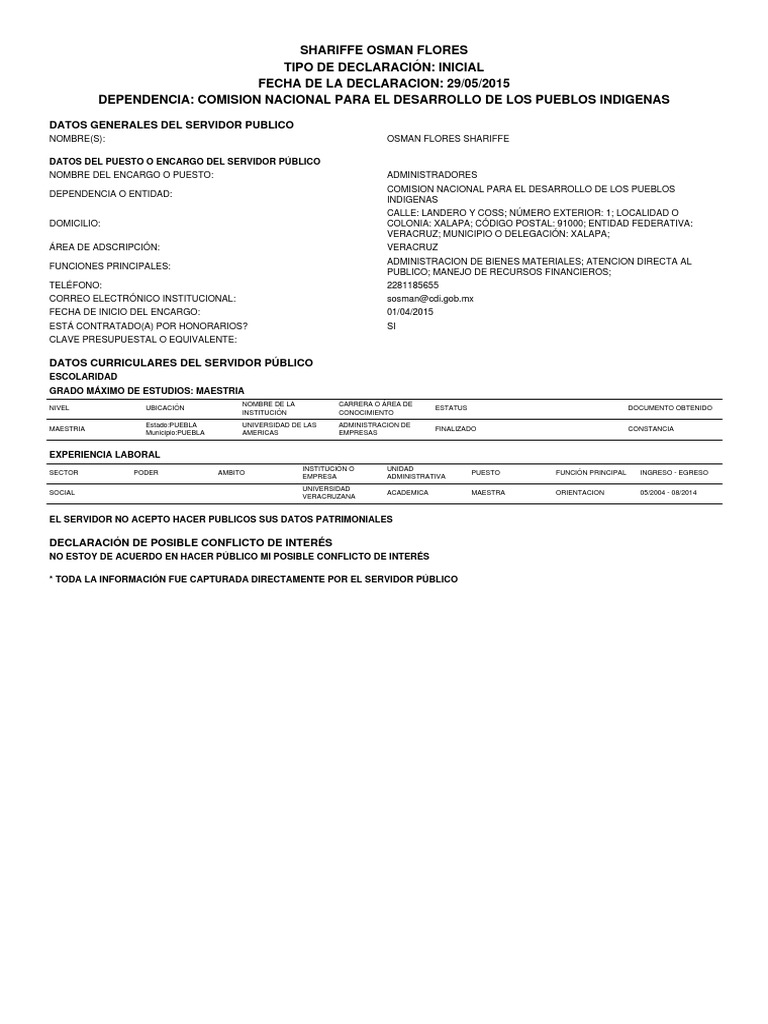 Declaración Inicial de Shariffe Osman Flores | PDF | Business