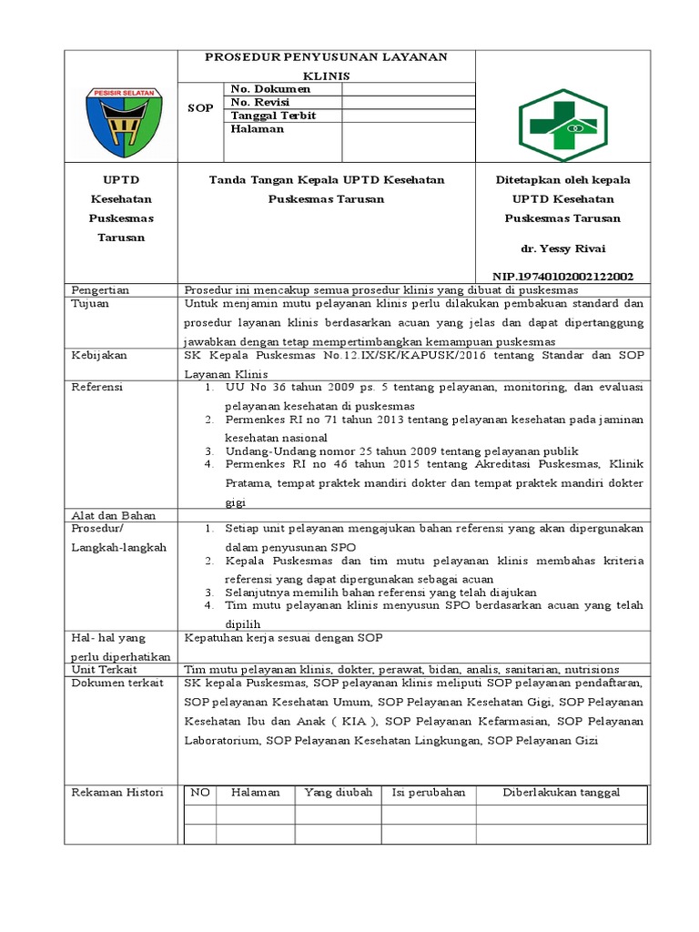 Sop Prosedur Penyusunan Layanan Klinis | PDF