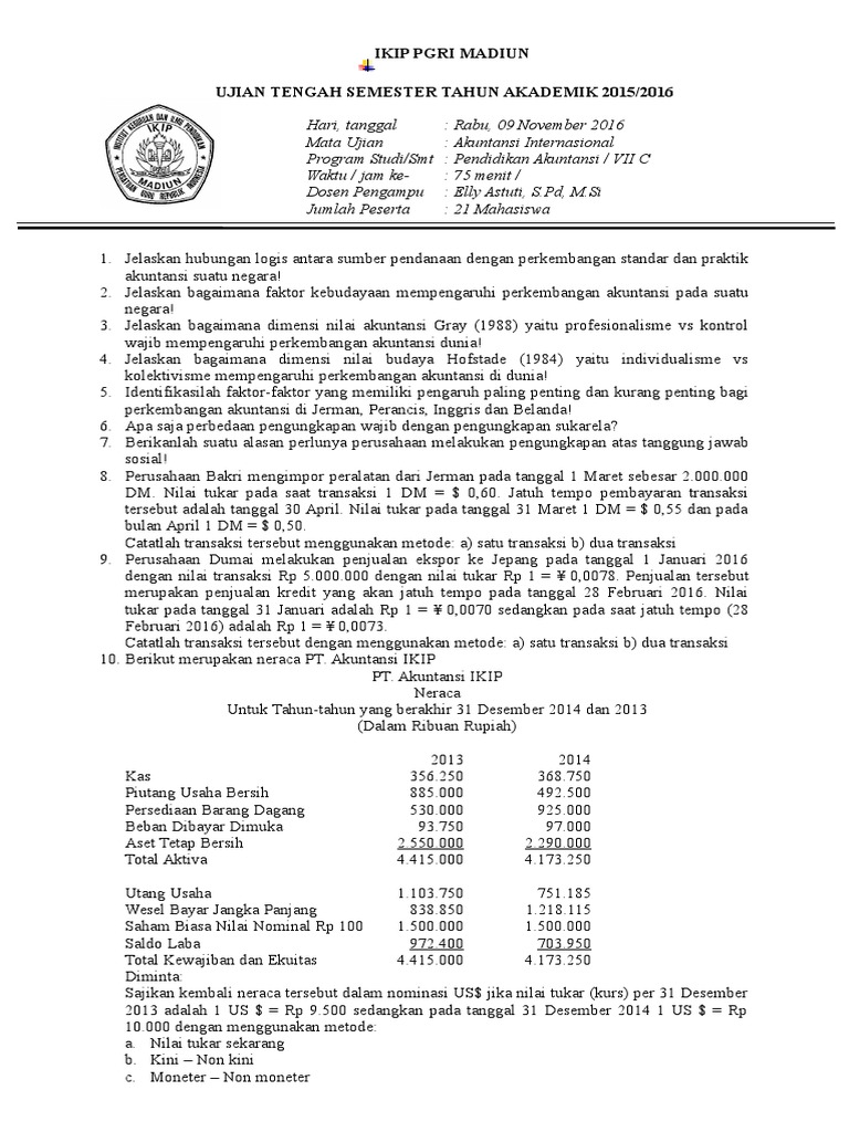 Soal UTS Akuntansi Internasional | PDF
