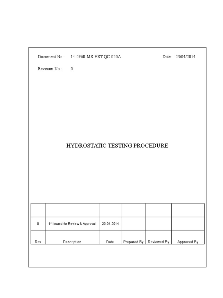 Hydrostatic Testing Procedure for Piping | PDF | Gases | Gas Technologies