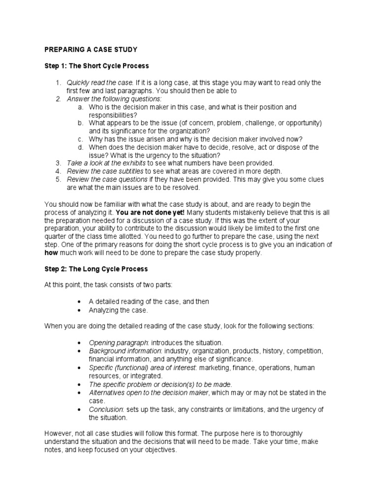 Preparing A Case Study | PDF | Strategic Management | Question