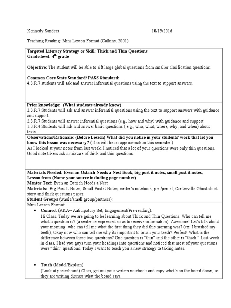 Thick and Thin Questions in Reading | PDF | Reading (Process ...