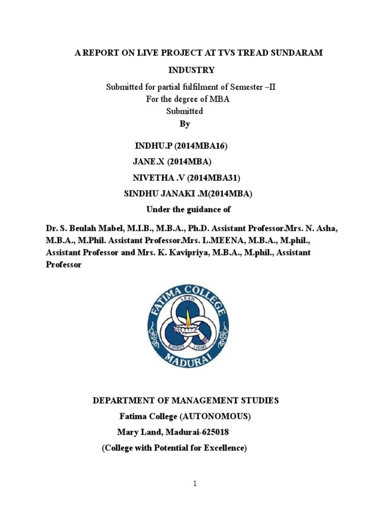 Tvs Sundaram Live Project Report | PDF | Human Resource Management | Tire