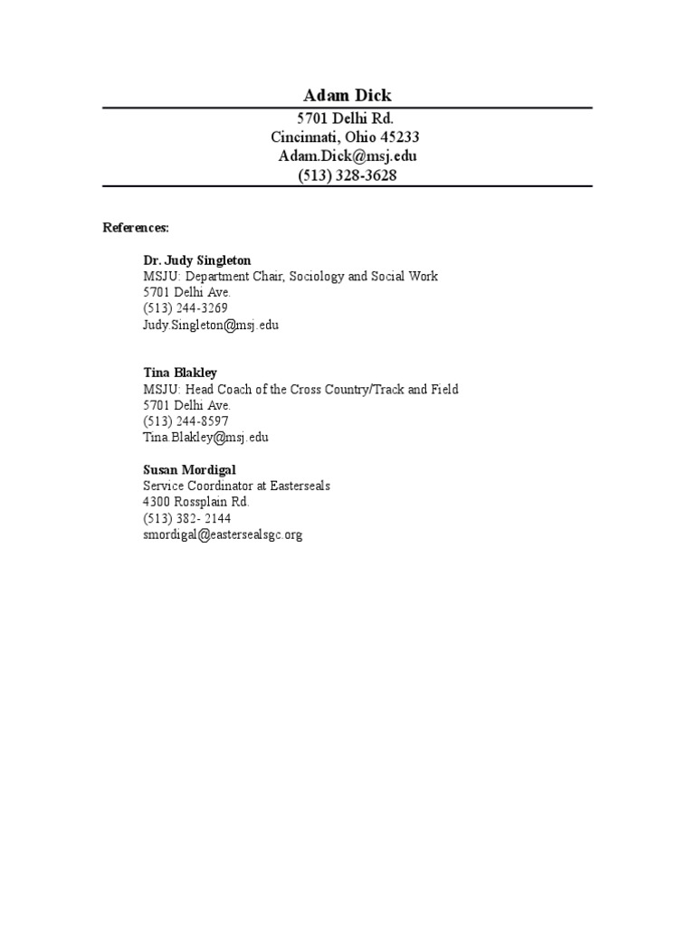 Adam Dick References | PDF