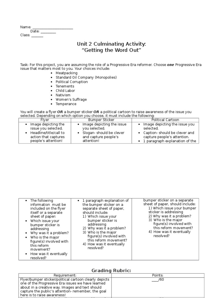 Unit 2 Culminating Activity | PDF