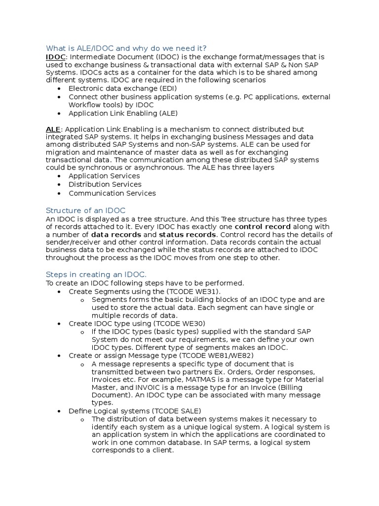 What Is ALE/IDOC and Why Do We Need It?: IDOC: Intermediate Document ...