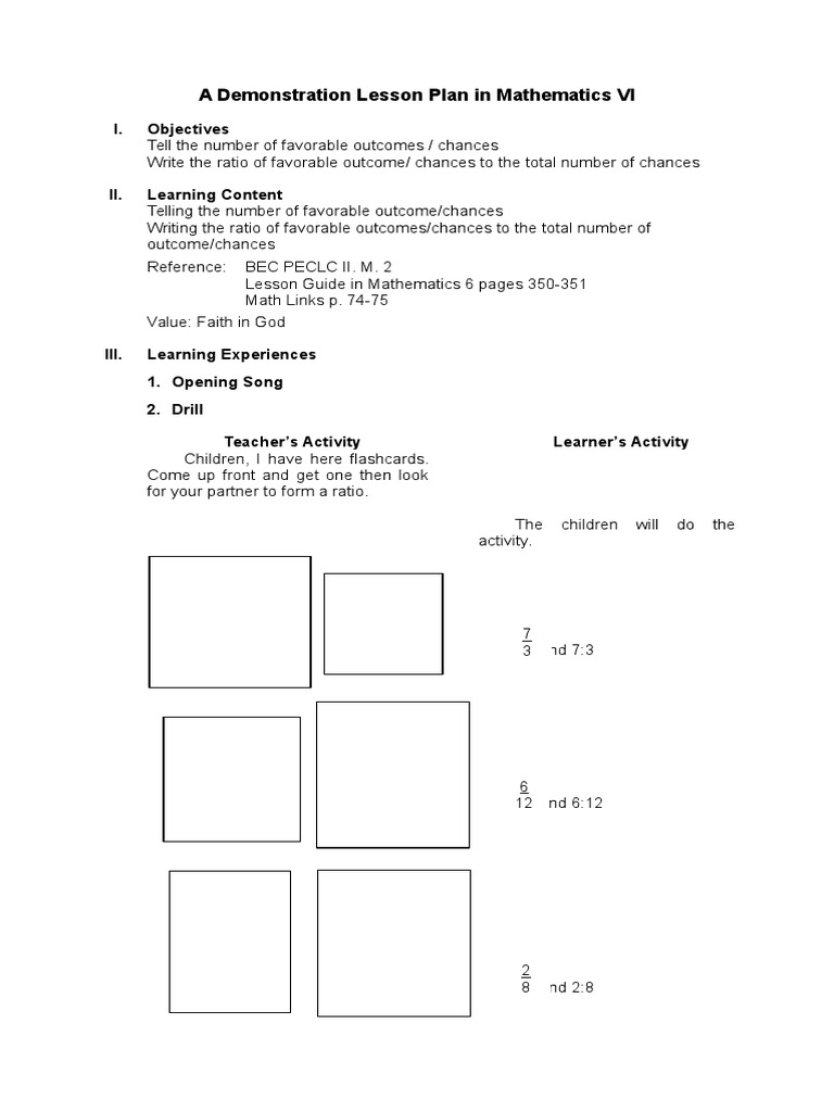 Math Demonstration Lesson Plan VI | PDF | Lesson Plan | Probability