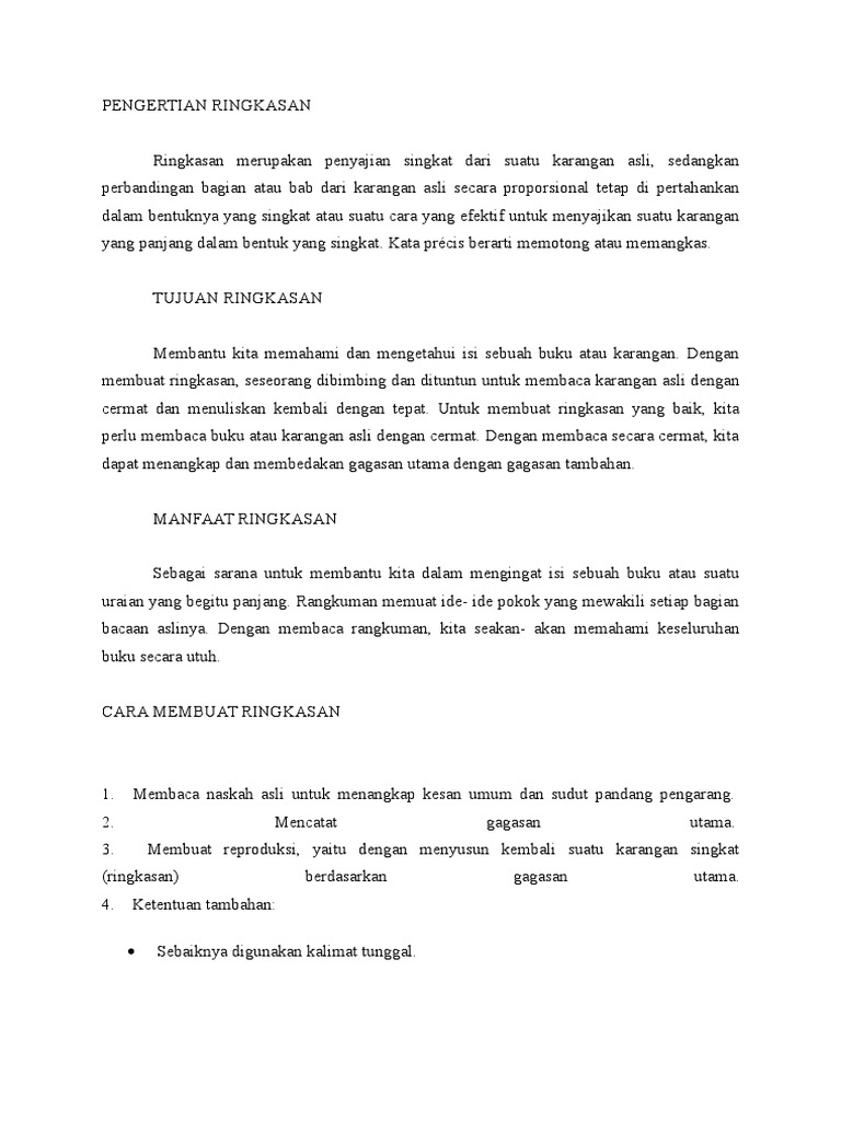 Definisi, Ciri, dan Cara Membuat Ringkasan | PDF