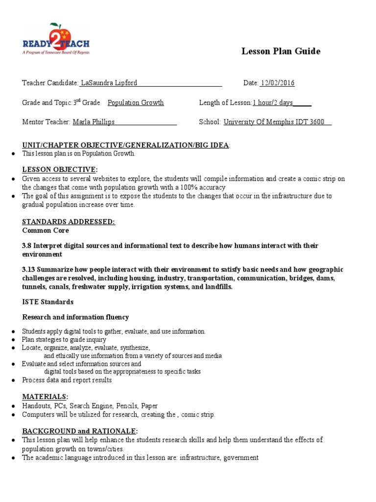lesson plan population | Educational Assessment | Lesson Plan