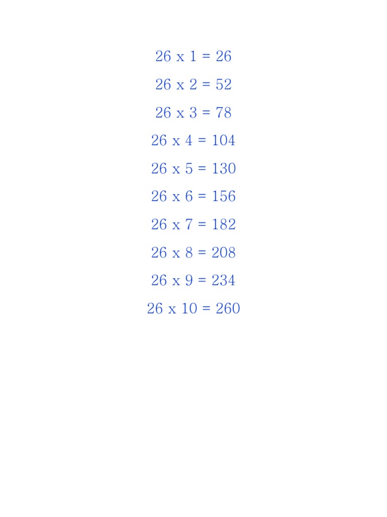 Multiplication Table for 26 | PDF
