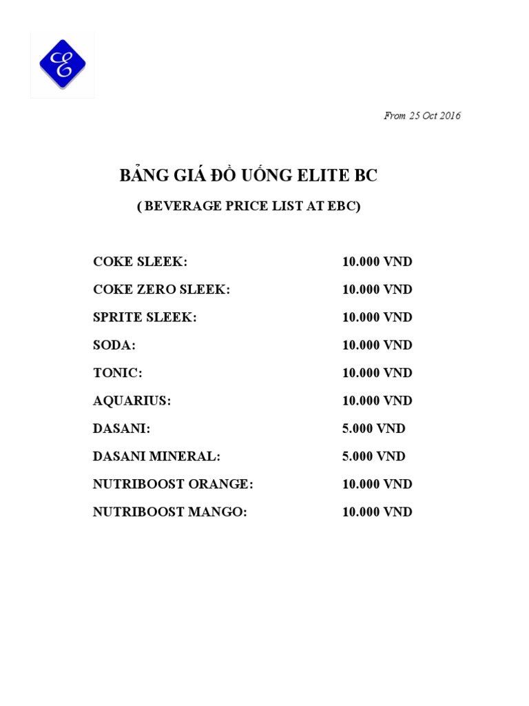 Elite BC Beverage Price List | PDF