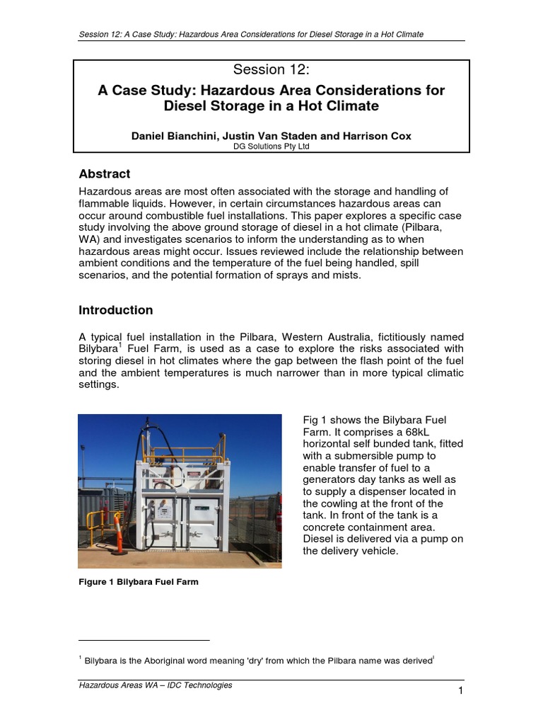 A Case Study Hazardous Area Considerations For Diesel Storage in A Hot ...