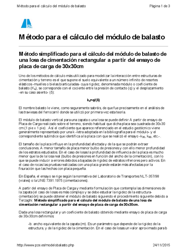 Modulo Balasto | PDF | Fundación (Ingeniería) | Rigidez