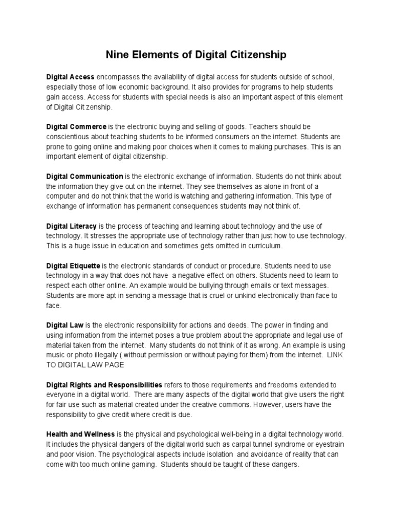 Nine Elements of Digital Citizenship | Download Free PDF | Internet ...