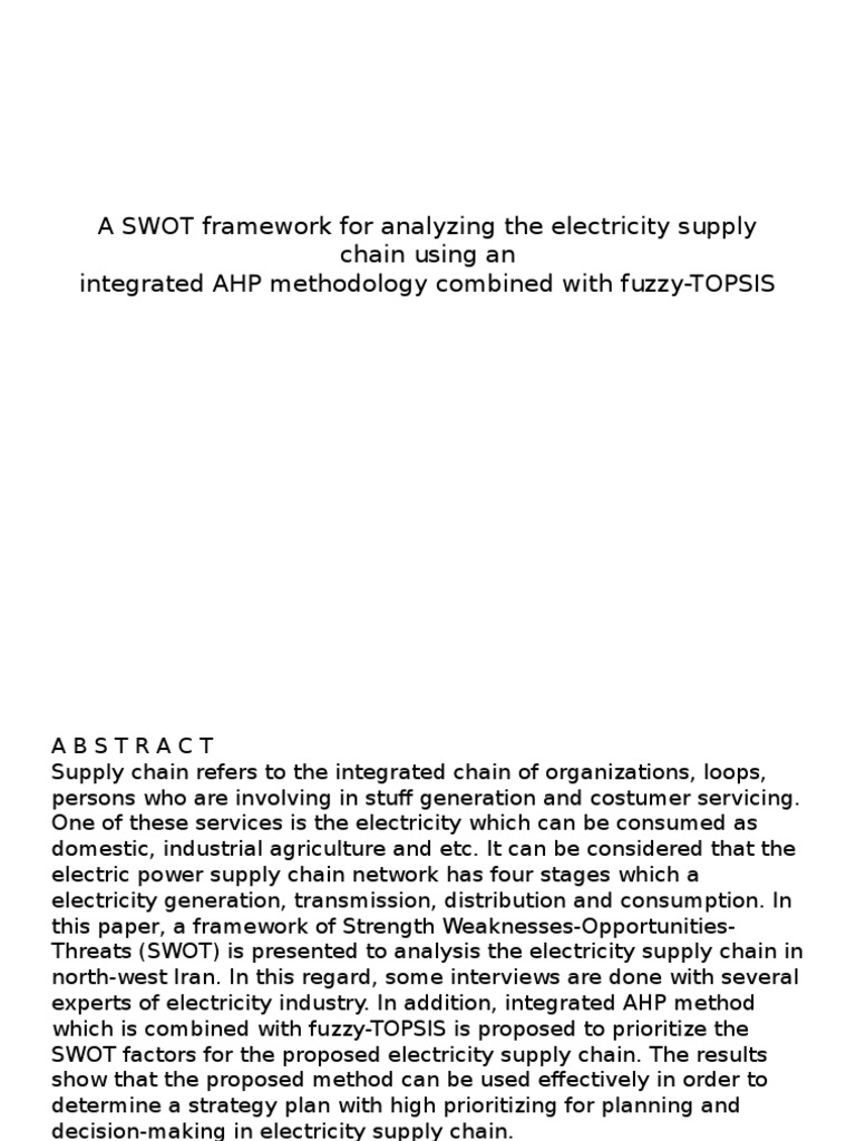 A SWOT Framework For Analyzing The Electricity Supply | PDF