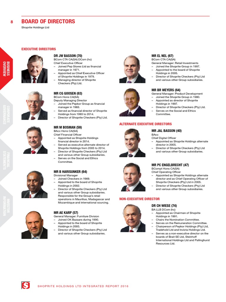 Shoprite Board | PDF | Board Of Directors | Governance