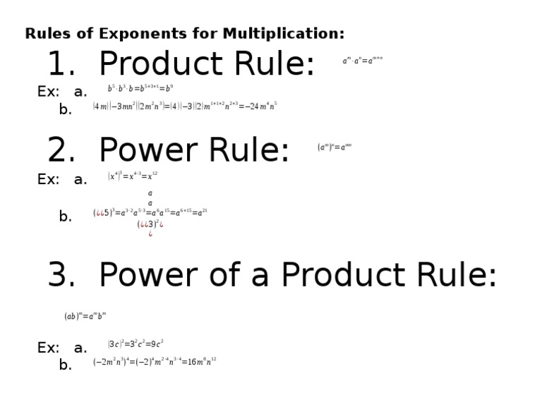 Rules of Exponents For Multiplication | PDF