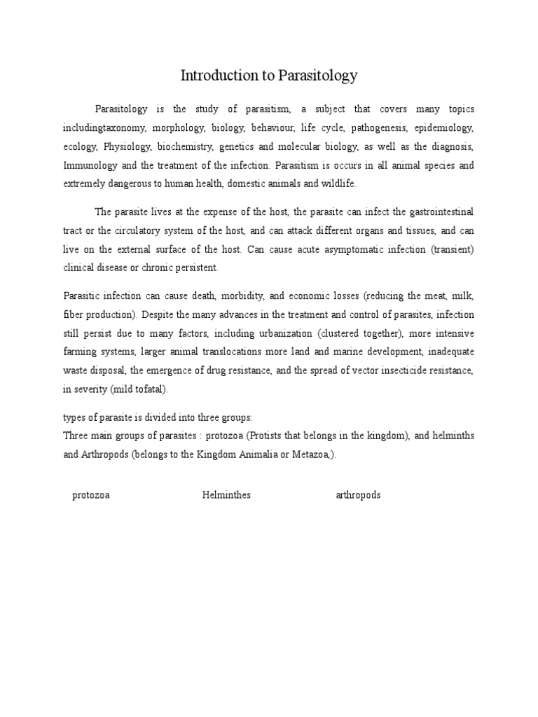 Introduction To Parasitology | PDF | Parasitism | Protozoa