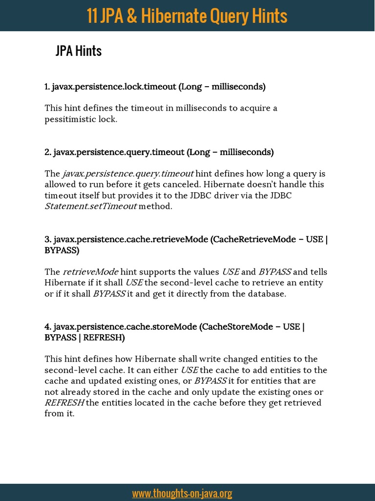 11 JPA Hibernate Query Hints | PDF | Data | Databases