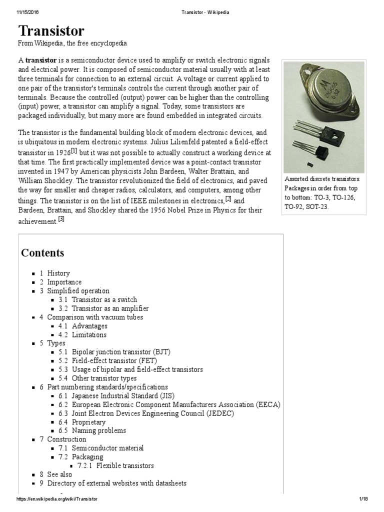 Transistor - Wikipedia | PDF | Transistor | Field Effect Transistor