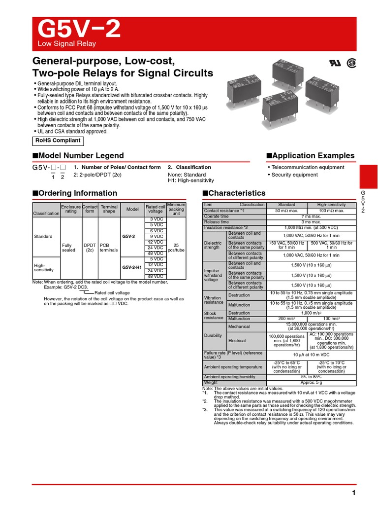 Datasheet Relay G5V 2 | Relay | Switch