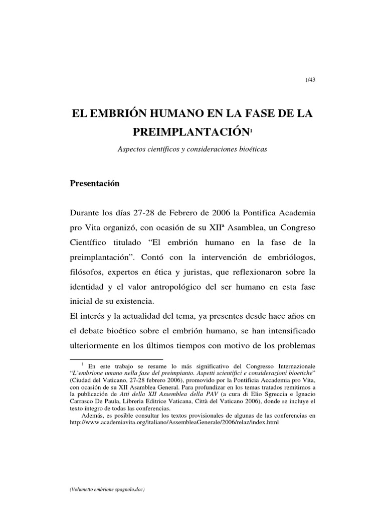 El Embrión Humano en La Fase de Preimplantación | PDF | Implantación ...