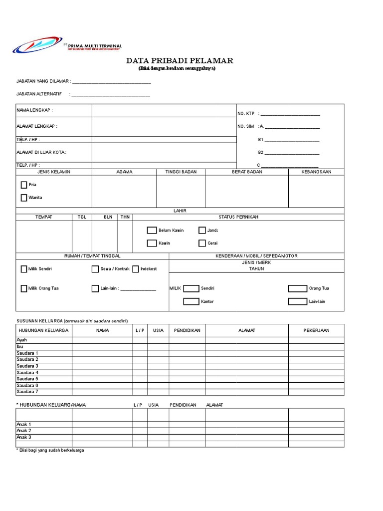 Formulir Data Pelamar Kerja | PDF