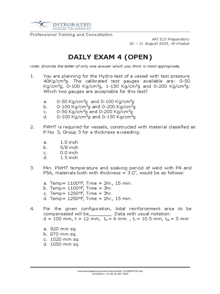 Daily Exam 4 (Open) : Professional Training and Consultation | PDF ...