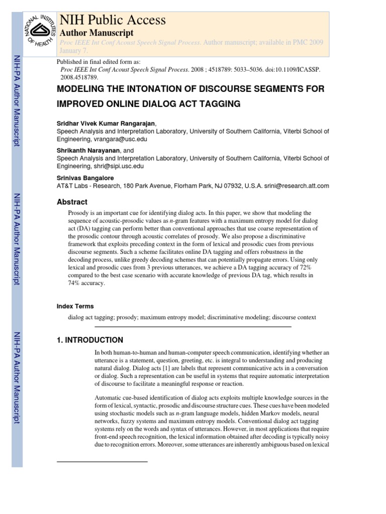 Modeling The Intonation of Discourse | PDF | Speech Recognition | Image Segmentation