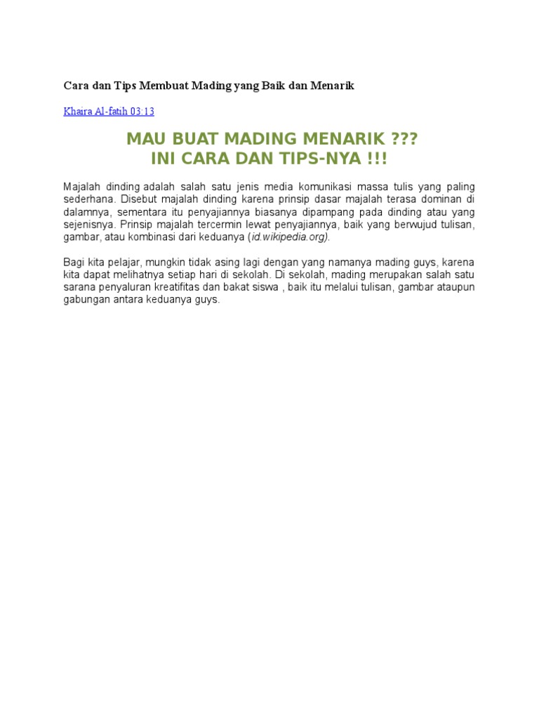 Cara Dan Tips Membuat Mading Yang Baik Dan Menarik | PDF