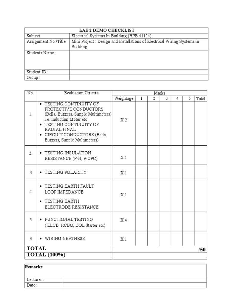 Lab 2 Demonstration Checklist | PDF