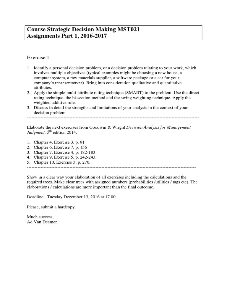 Strategic Decision Making Assignments 2016 | PDF