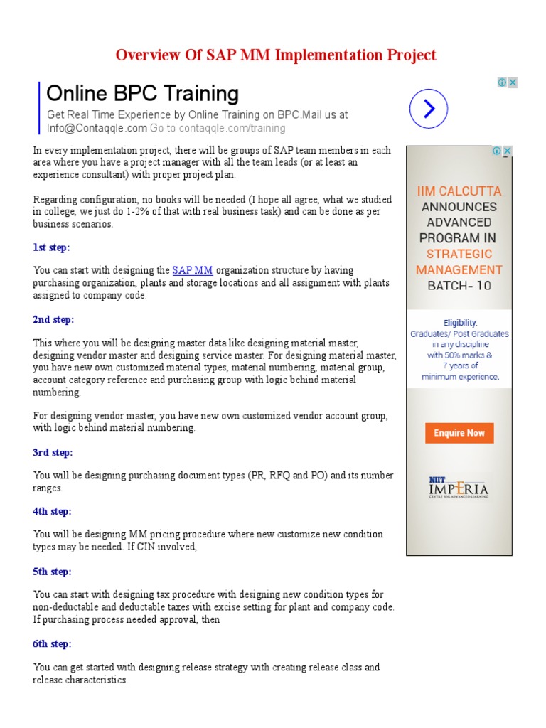 Overview of SAP MM Implementation Project PDF | PDF | Valuation ...