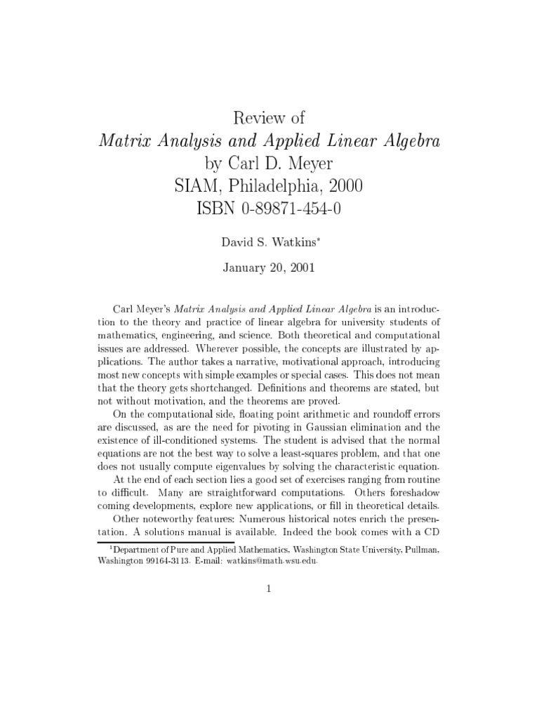 Review of Carl D. Meyer's textbook "Matrix Analysis and Applied Linear ...