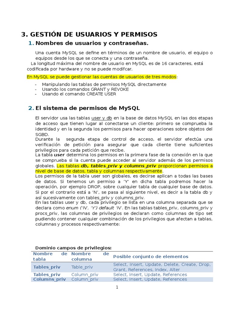 Tema 4. Gestión de Usuarios y Permisos (GBD) (Asir) | PDF | Transport ...