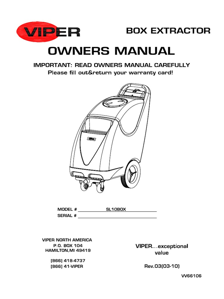 Viper Carpet Extractor User Manual | PDF | Vacuum Cleaner | Distributor