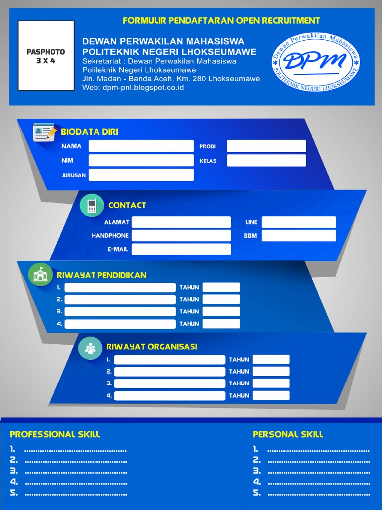 Contoh Form Pendaftaran Open Recruitment (Dewan Perwakilan Mahasiswa ...