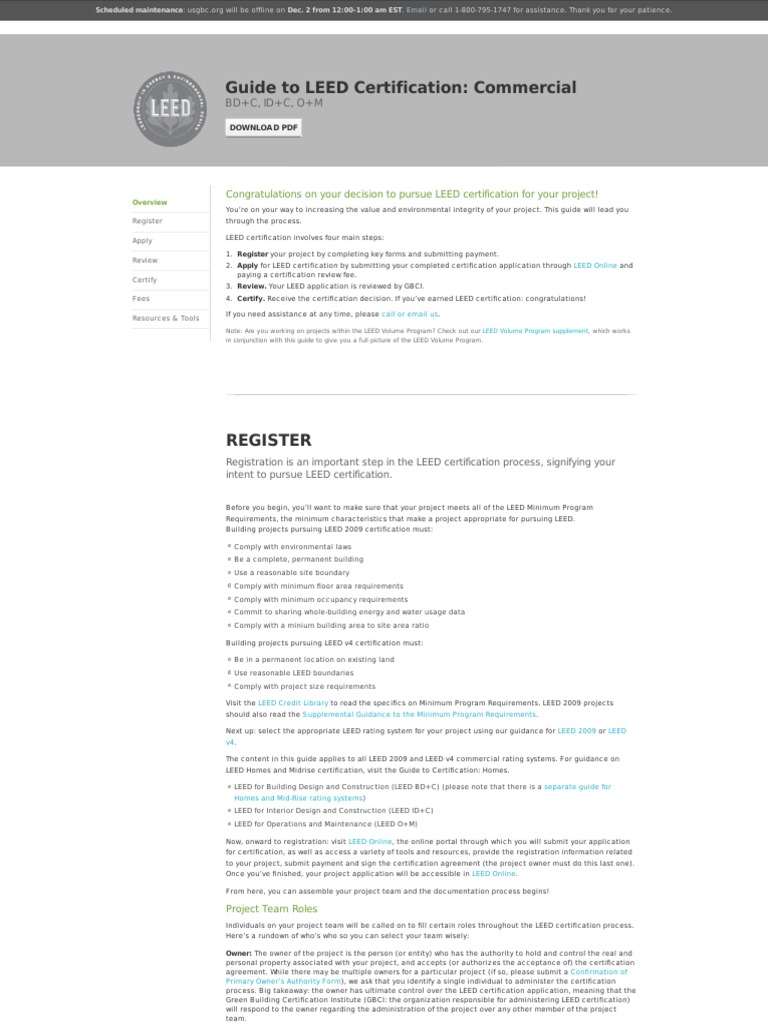 Guide To LEED Certification: Commercial: BD+C, ID+C, O+M | PDF ...