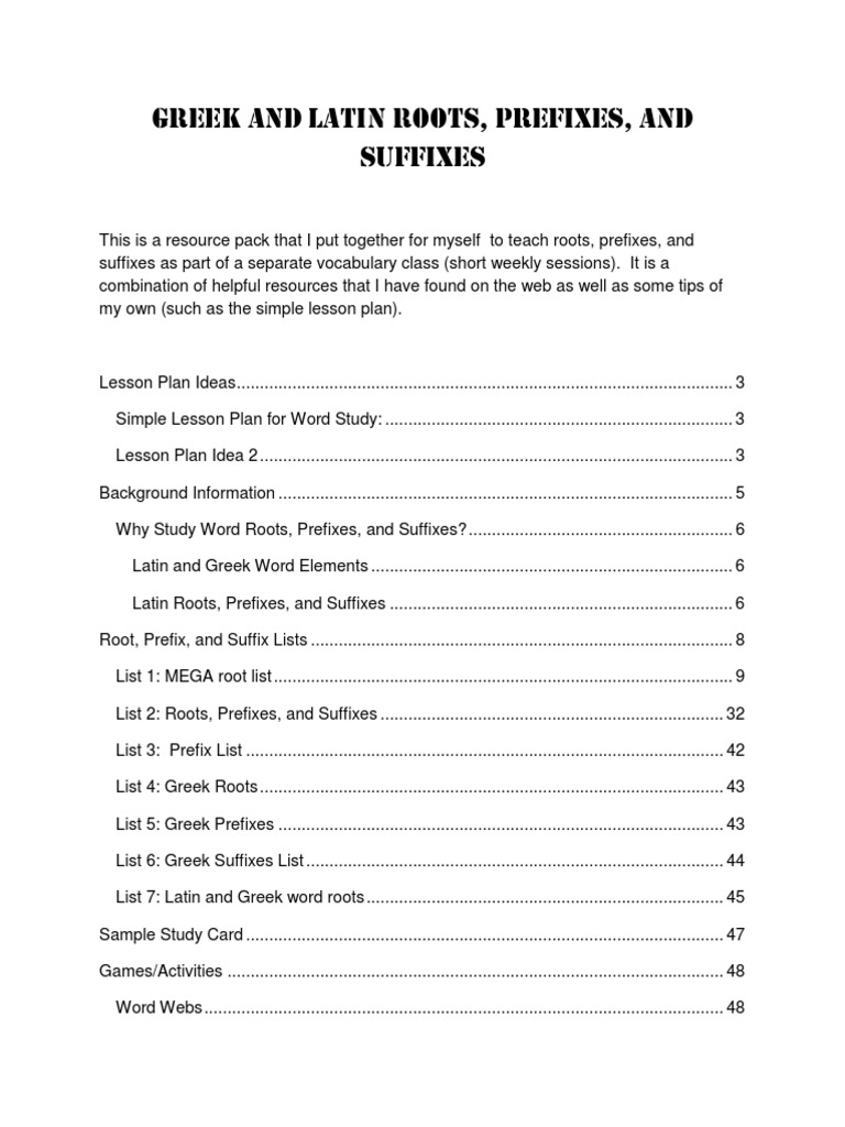 Greek and Latin Roots Prefixes and Suffixes PDF | PDF