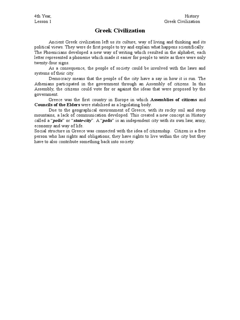 Greek Civilization, Cloze Text | PDF | Citizenship | Ancient Greece