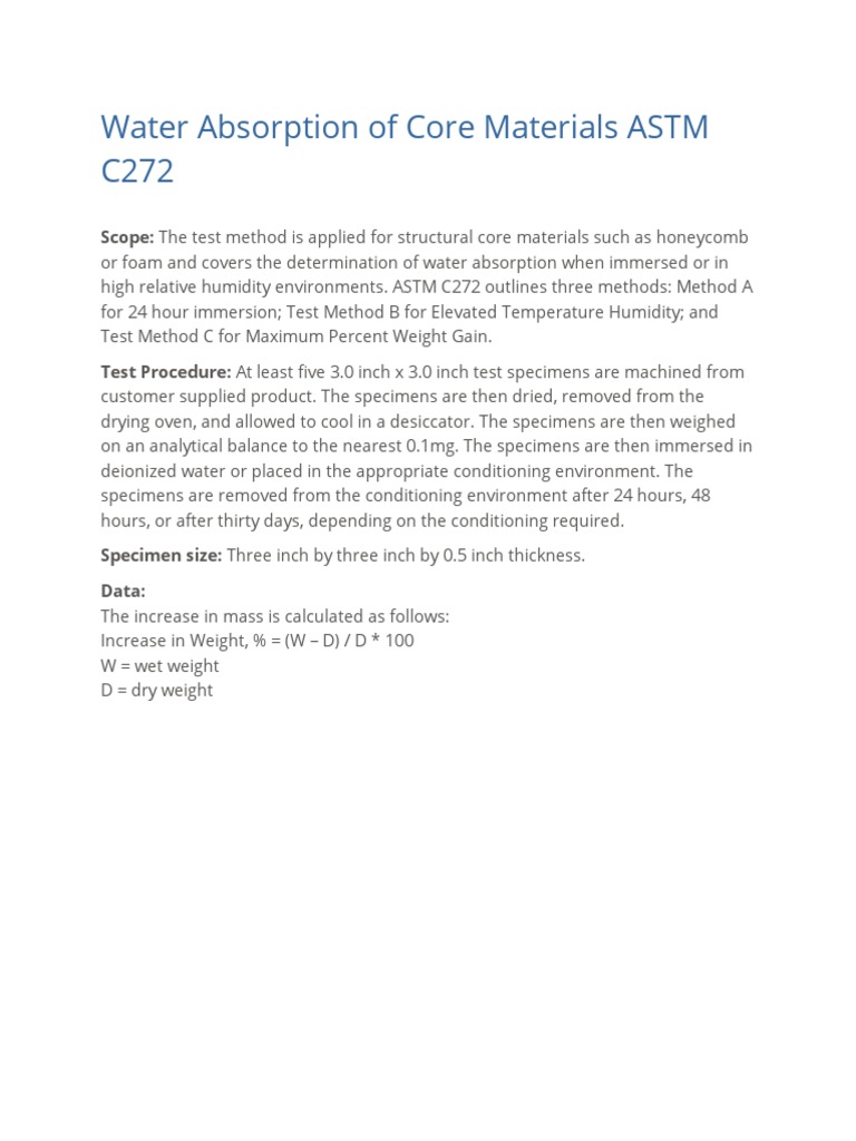 Measuring Water Absorption of Core Materials: Procedures and ...