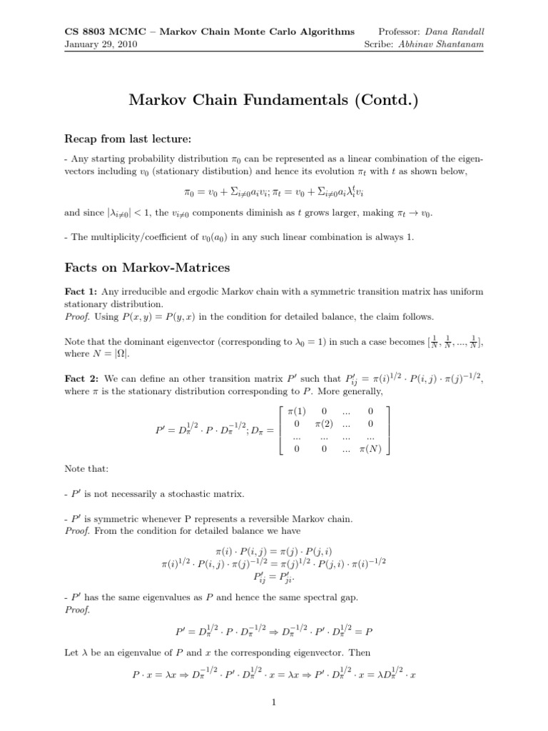 Markov Chain Monte Carlo Algorithms | PDF | Markov Chain | Eigenvalues ...