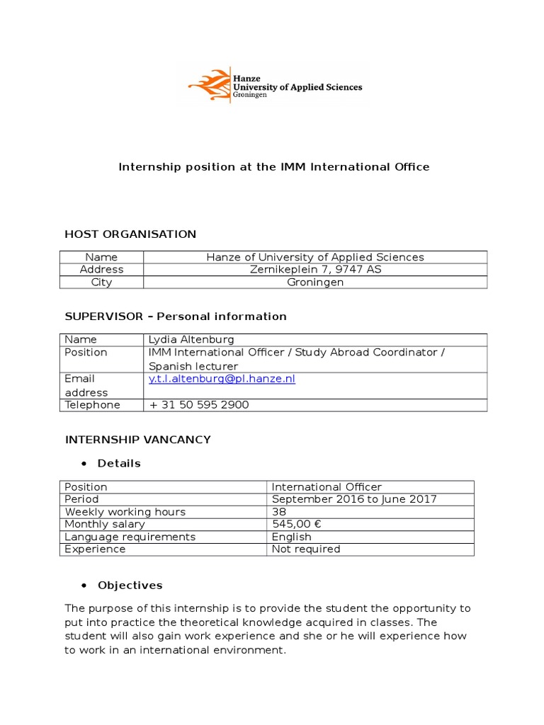 International Officer Internship in Groningen | PDF