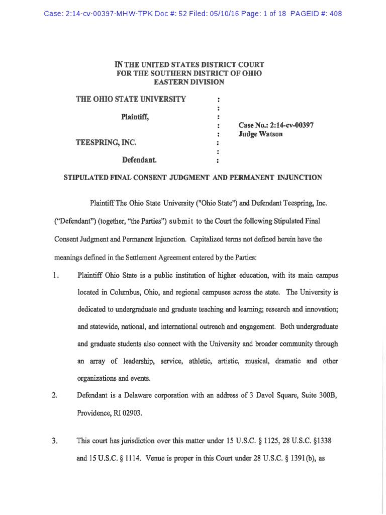 Teespring - Final Consent Judgment and Injunction | PDF | Judiciaries ...